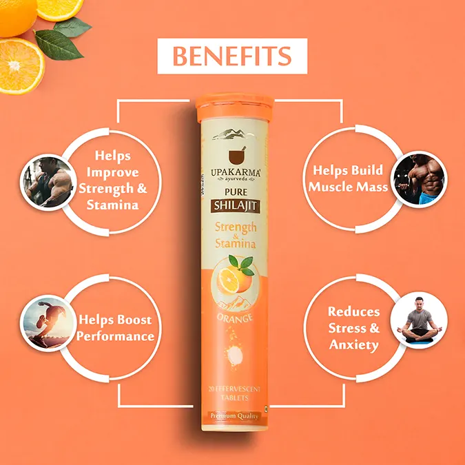 Easy to carry pure shilajit effervescent tablets in orange flavor